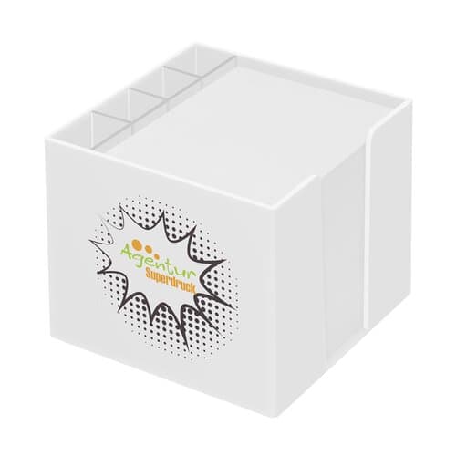 Zettelbox "Epsilon" mit Köcher weiß bedrucken | Werbezeichen